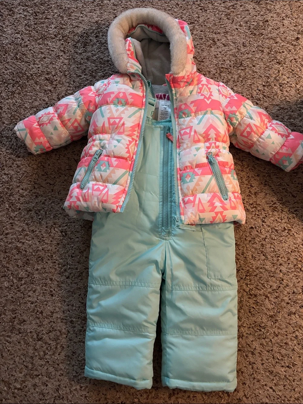 Carter's | Jackets & Coats | Carters Pink And Aqua Aztec Puffer Jacket ...